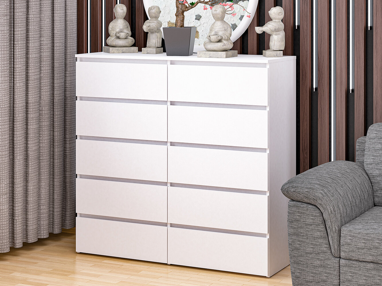 Комод МК "Пирамида" К-34, 10 ящиков, цвет белый, 116x120x42 см