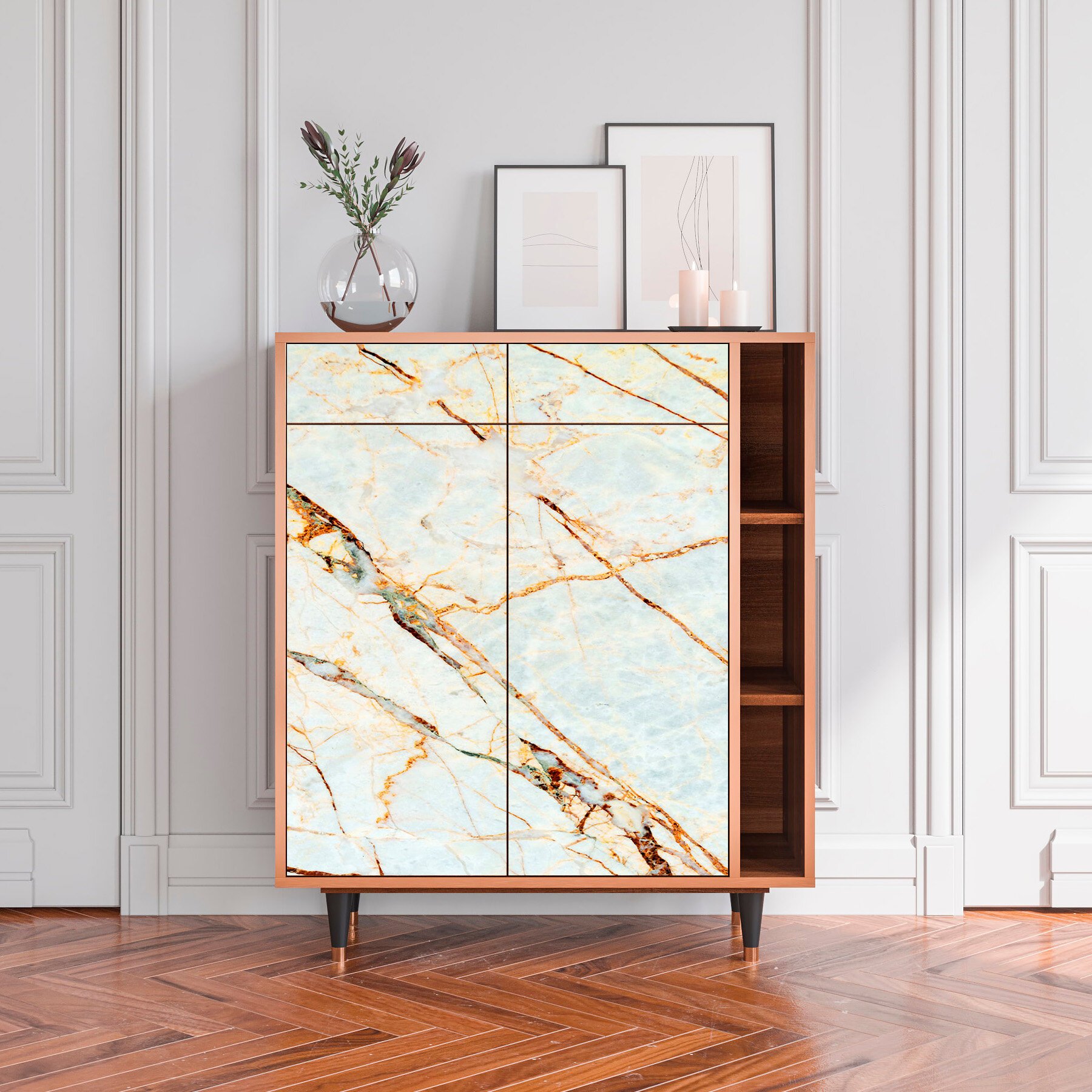 Комод - STORYZ - BS6 Sandy Marble, Размер - 94 x 110 x 41 см, Цвет корпуса - , Орех