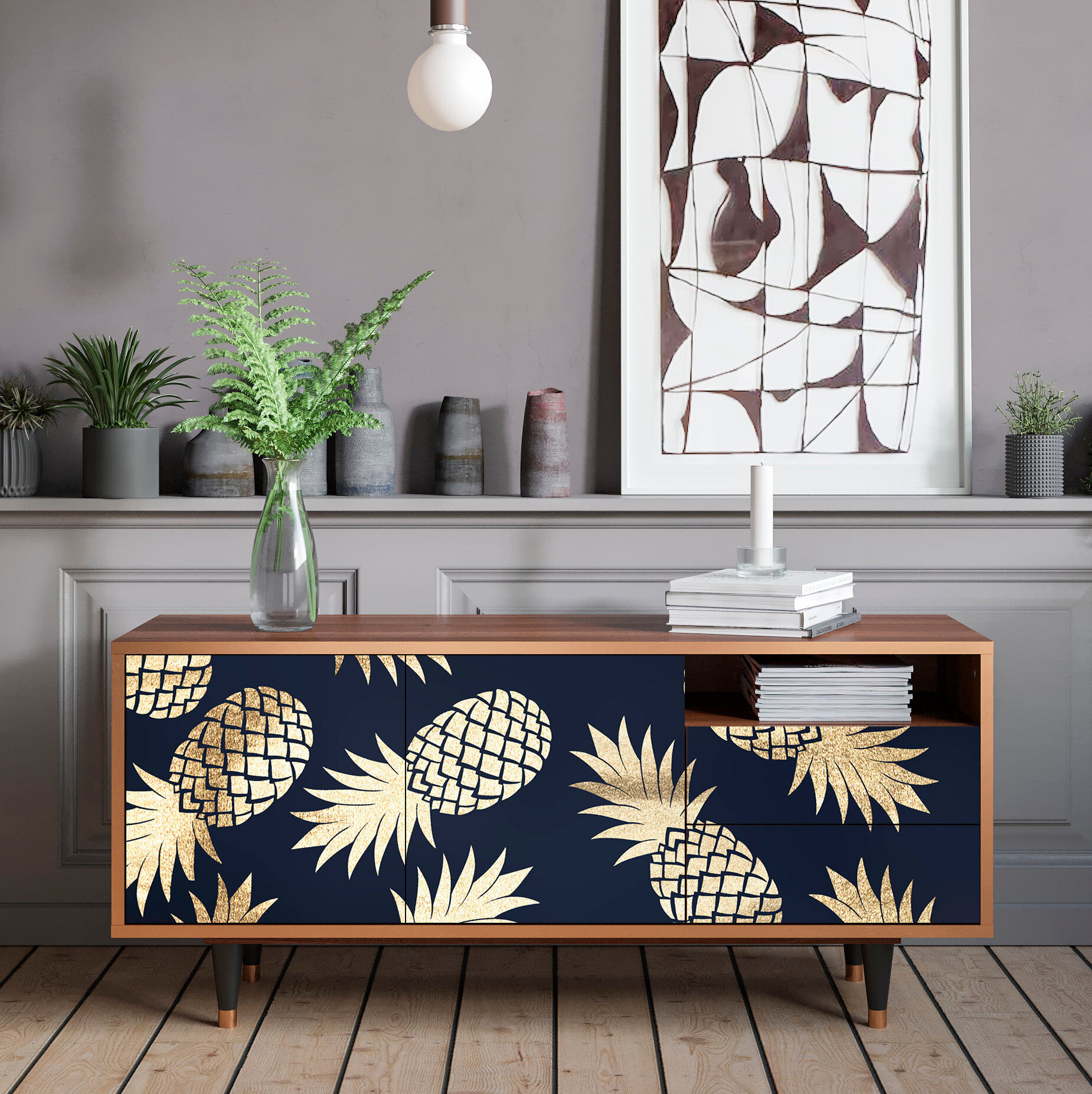 ТВ-Тумба - STORYZ - T7 Sunny Pineaple, Размер - 125 x 56 x 41 см, Цвет корпуса - , Орех