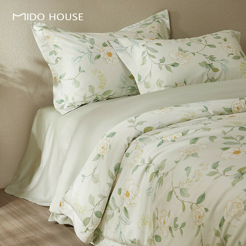 MIDO HOUSE Mingdu Bedding Set 60S Long-staple Cotton 24 New Bed Sheet Set Pure Cotton Green 1.8m Bed