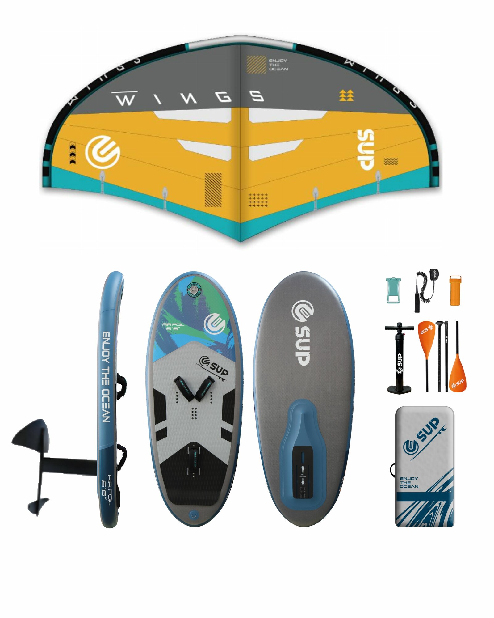 Надувной Вингфойл E-SUP FOILBOARD с парусом и гидрофойлом 196х75х15 см