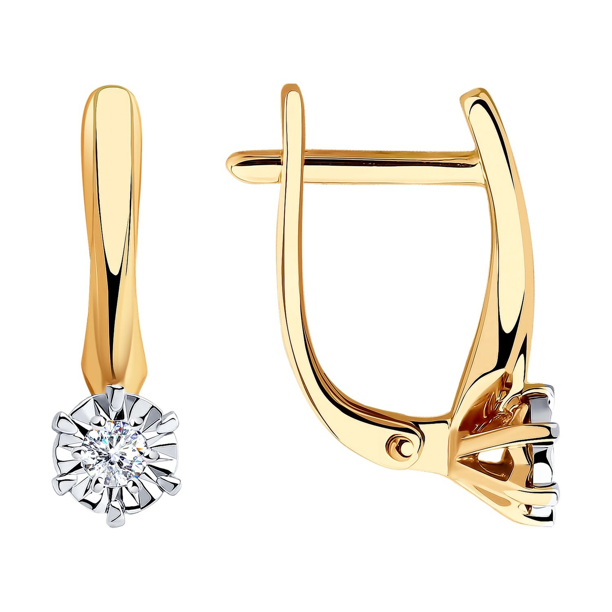 Серьги, красное золото, 585 проба, бриллиант