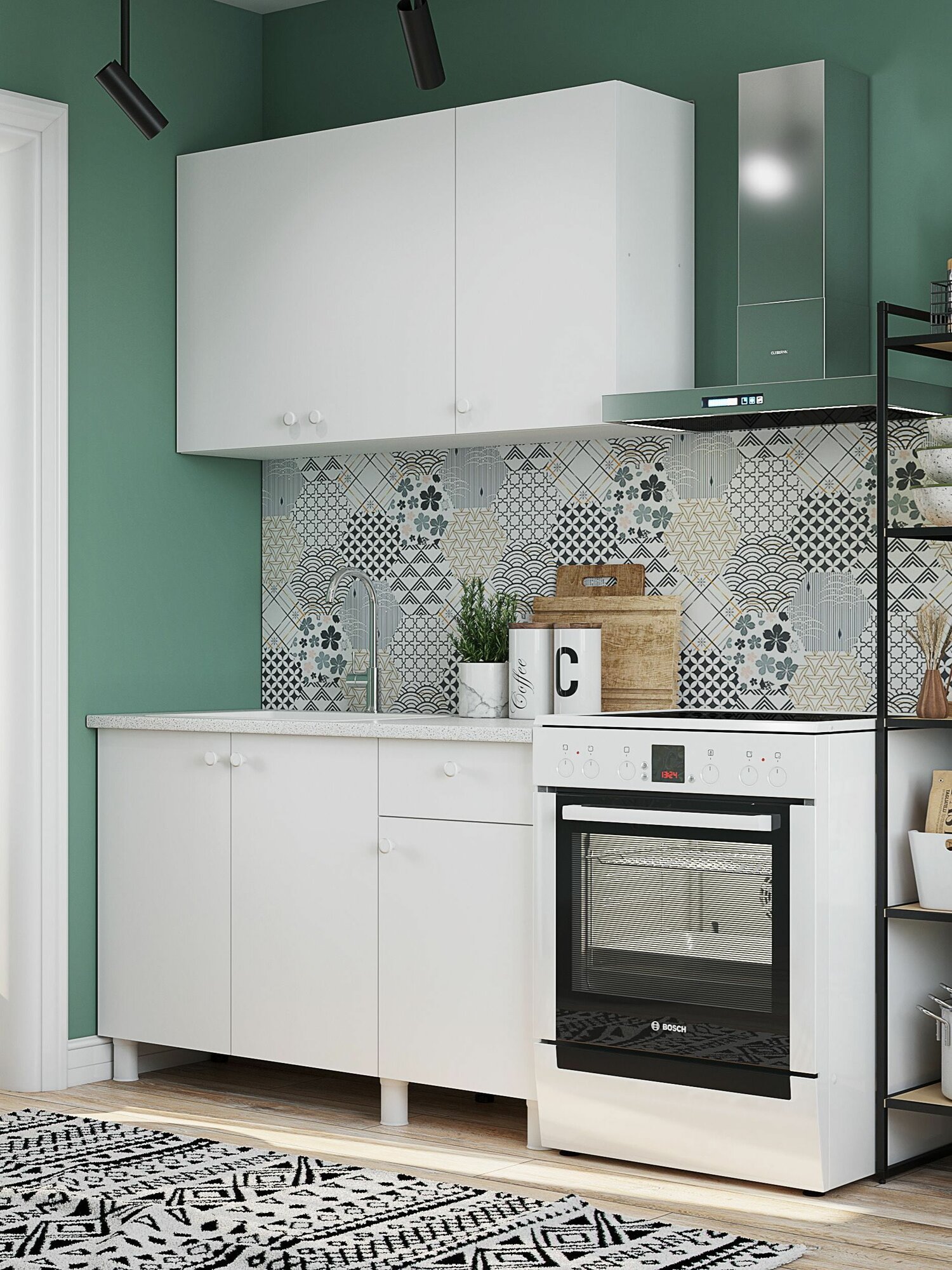 Кухня Горизонт POINT 120, ЛДСП, белая, прямая, готовая, 1200 мм