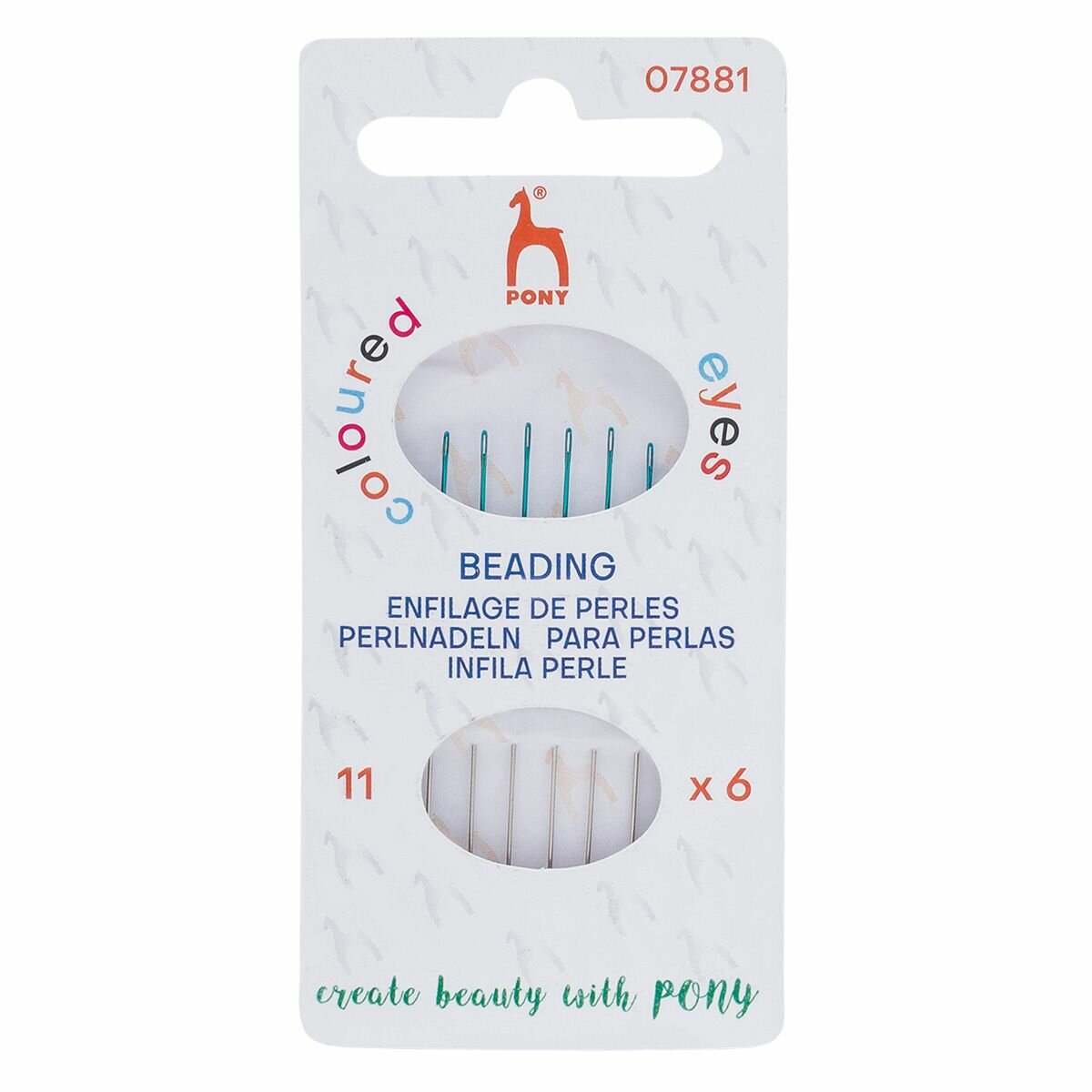 Иглы для бисера PONY "Beading", №11, цветное ушко, в конверте, 6 шт