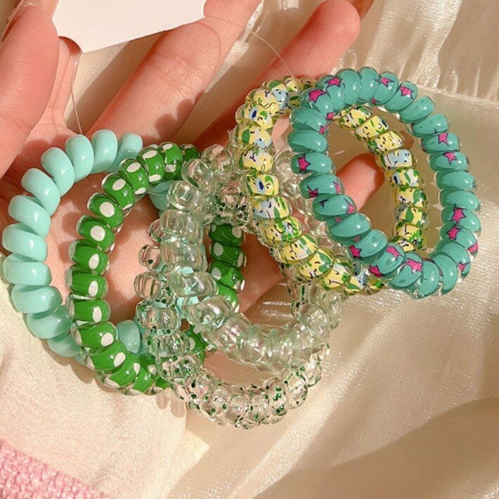 Резинки для волос спиральки, пружинки, цвет зеленыйнабор 6 шт. YZ