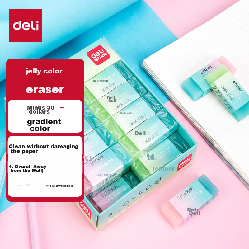 Deli 30 Pieces Jelly Erasers, Semi-Transparent Gradient Erasers, Easy to Erase, Less Debris, No Marks Left, Drawing And Exam Stationery, Student Back-To Supplies