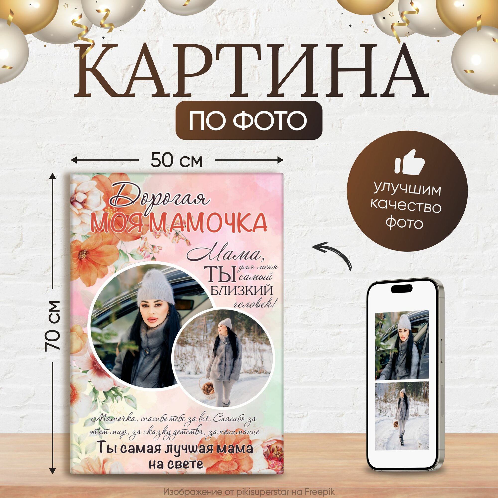 Картина по фото на холсте печать фотографий для интерьера на стену, портрет на заказ 50х70 см