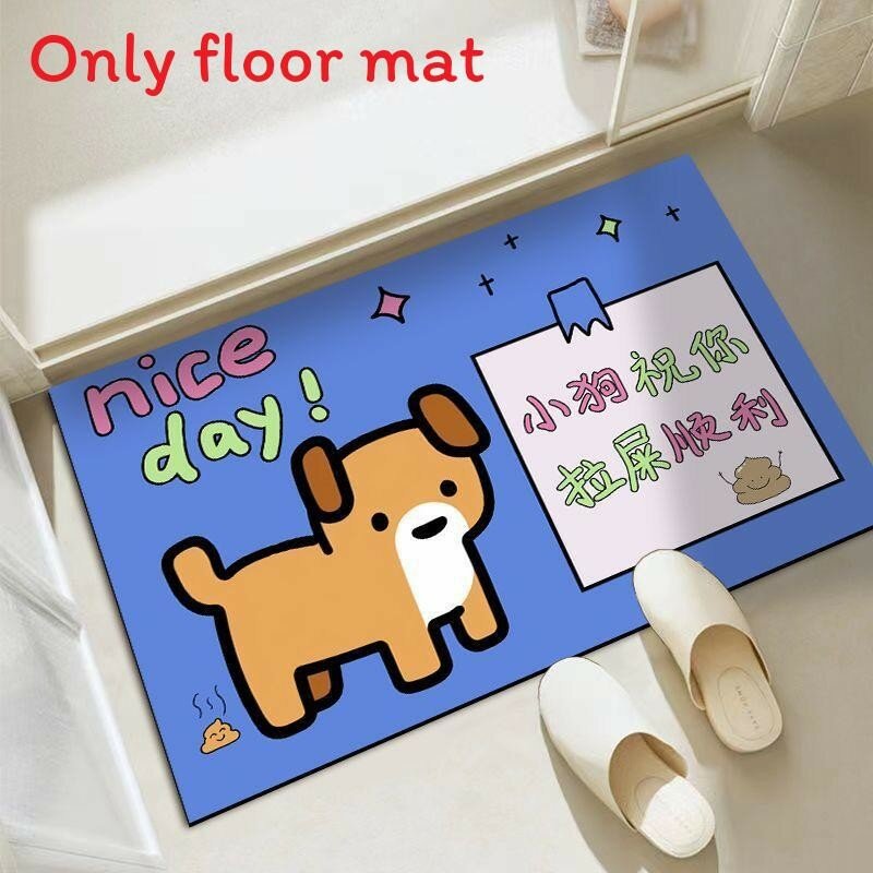 Cute cartoon dog cat checkered pattern diatom mud floor covering for bathroom and kitchen good luck dog 50x80cm