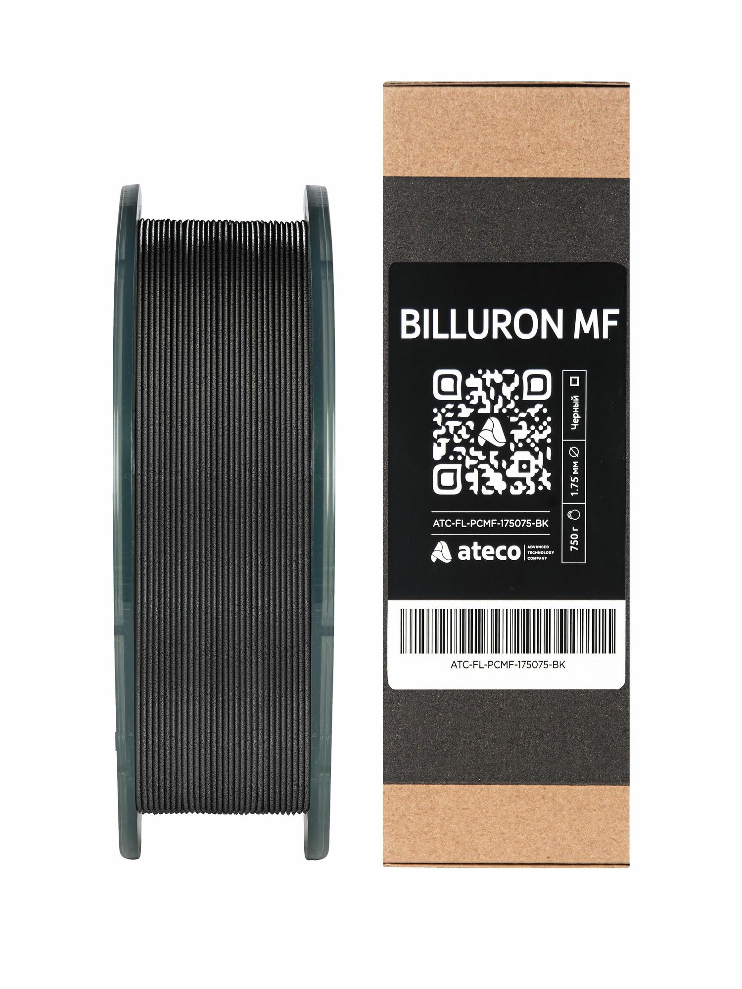 BILLURON MF PC-MF ATECO минералонаполненный поликарбонат для 3D печати, 1.75 мм, черный, 750 гр.