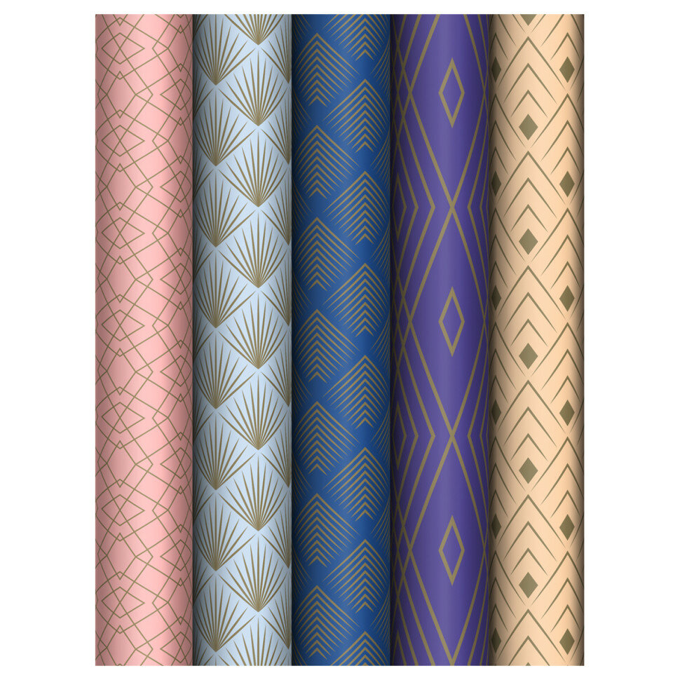 Упаковочная бумага глянц. 70*100см, MESHU "Strict lines", 80 г/м2, ассорти, 5 дизайнов, 372642