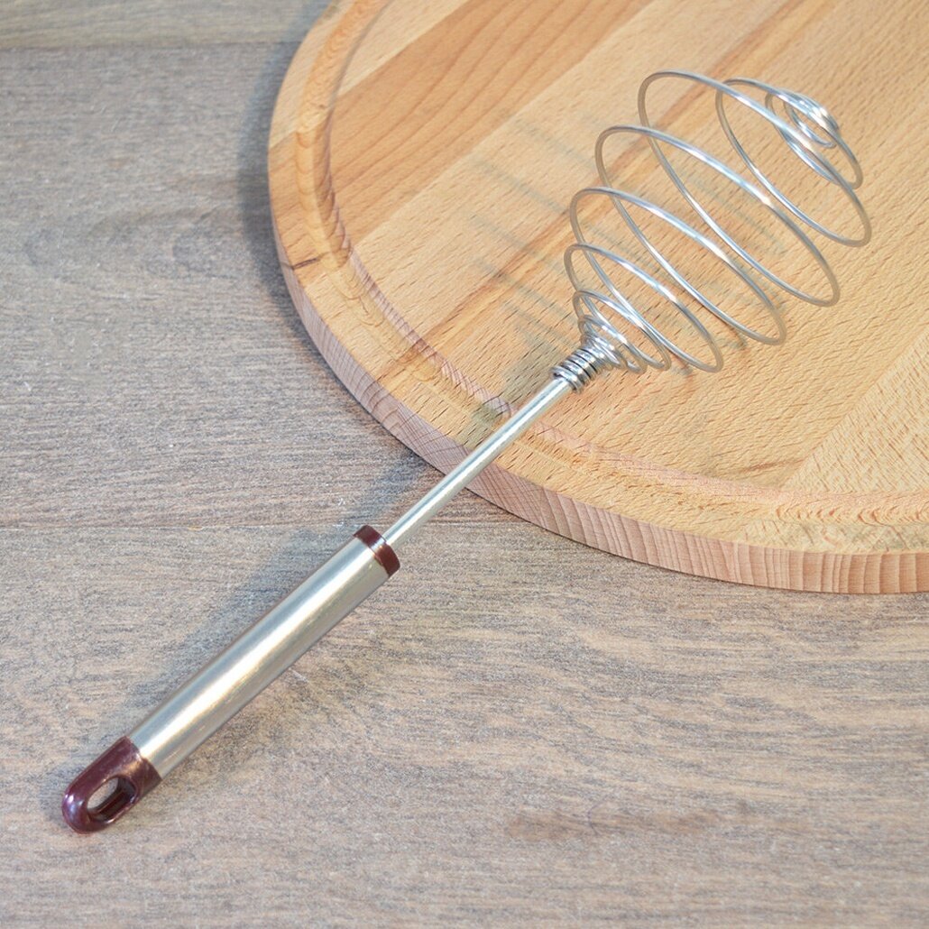 Венчик спиральный из нержавеющей стали, металлический цвет, удобная длинная ручка