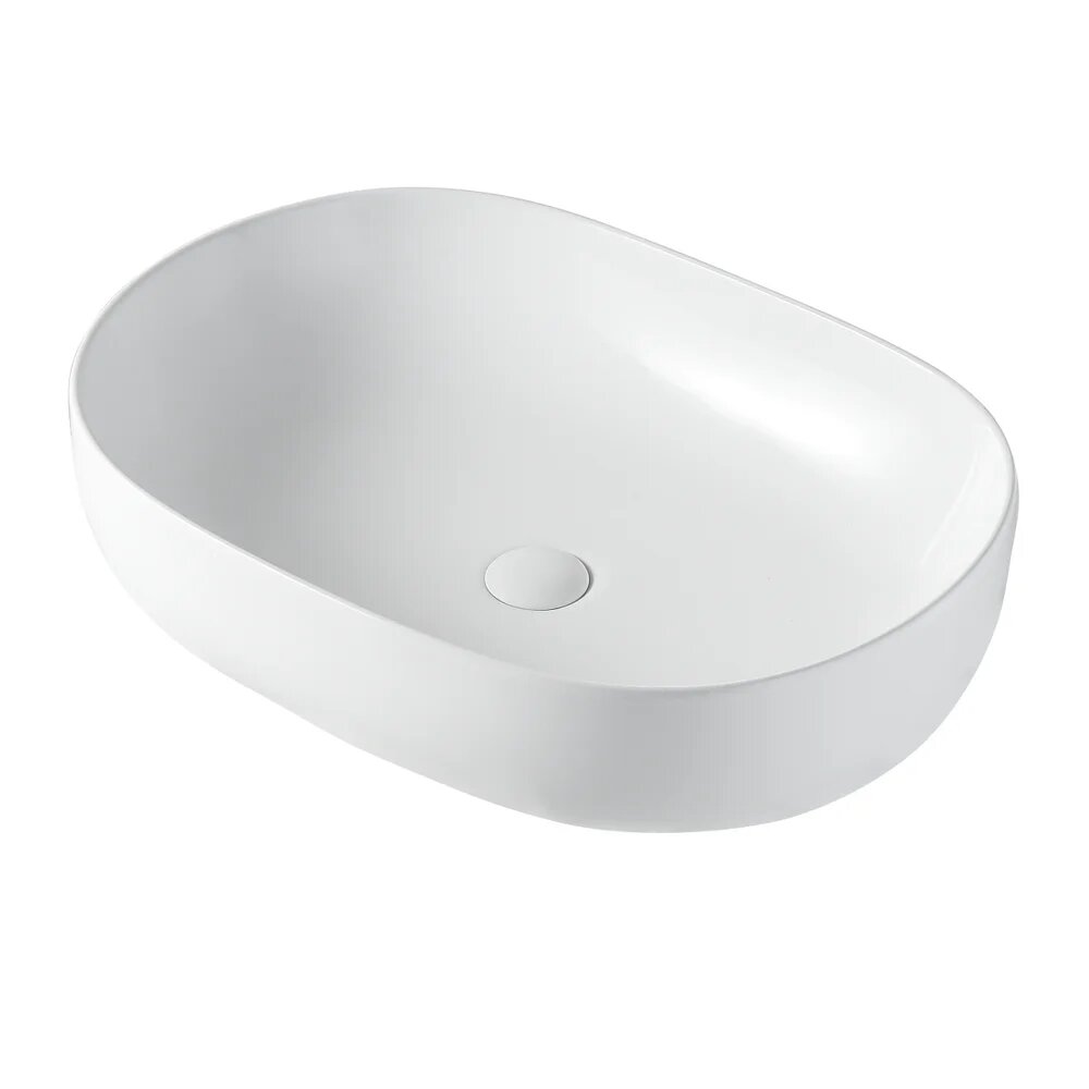 Накладная раковина Agger ASO21600 60 накладная, без отверстия под смеситель, фарфоровая, овальная, раковина для ванной, белая, глянцевая