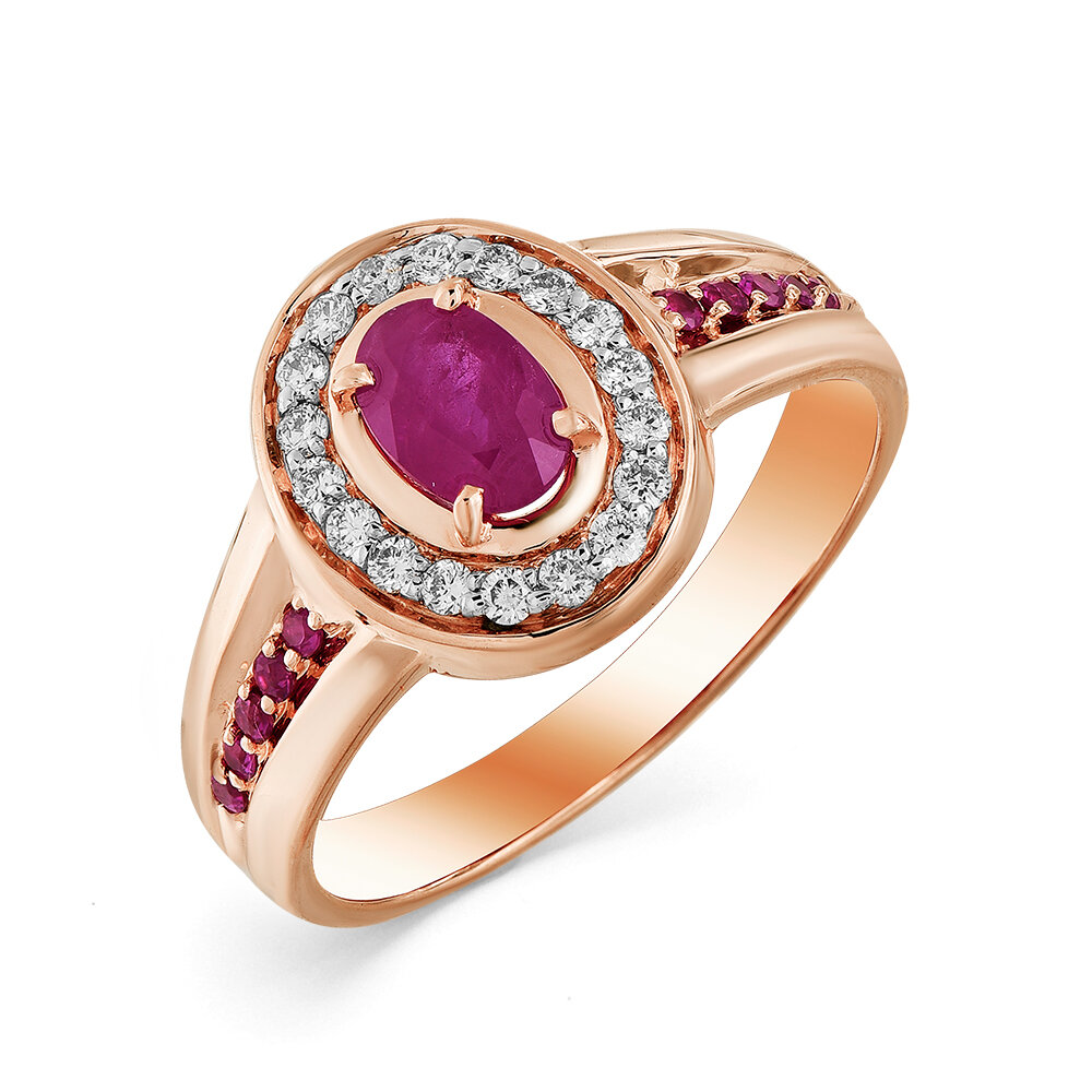 Кольцо, красное золото, 585 проба, бриллиант, рубин