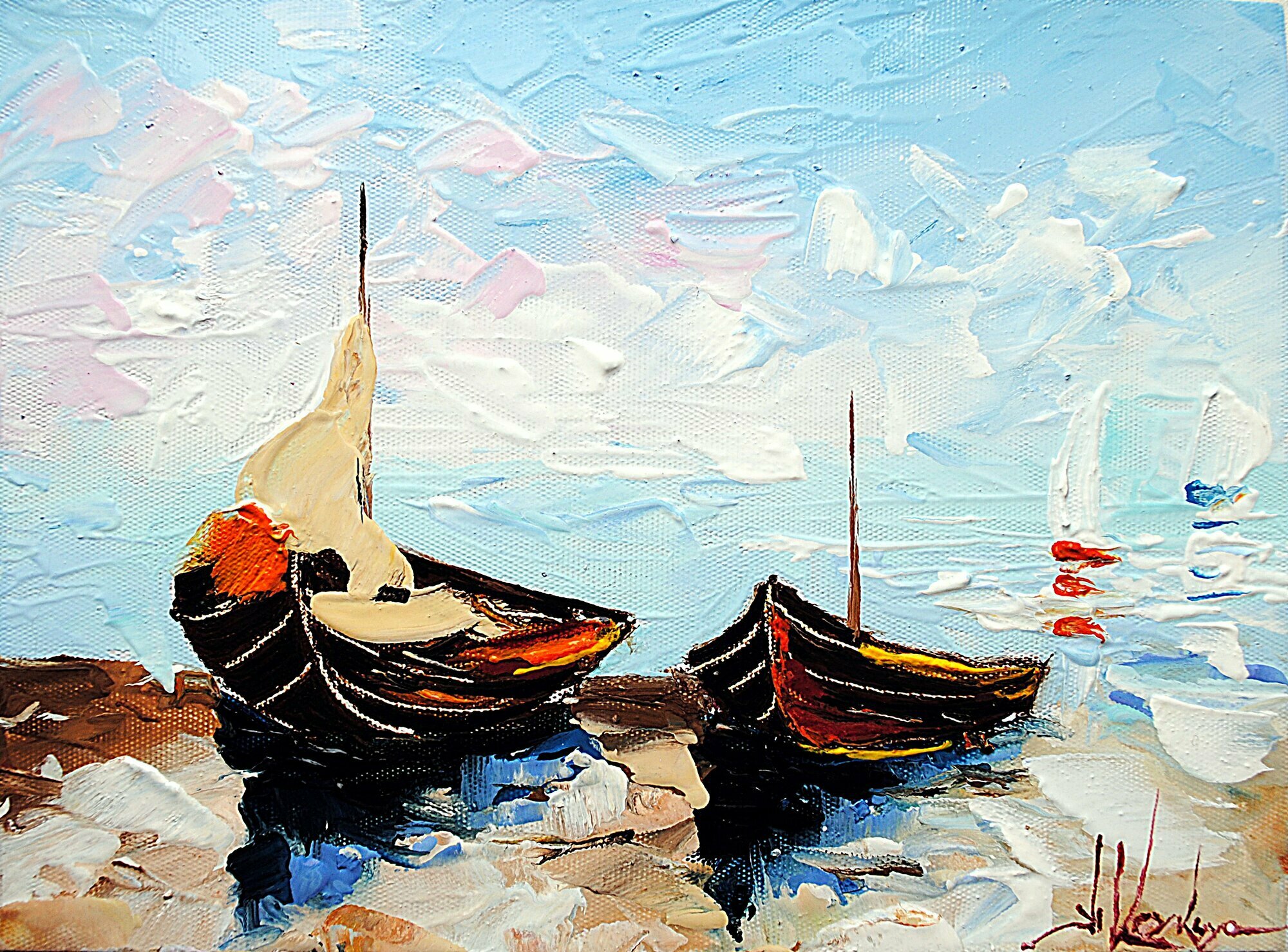 Картина маслом море. Морской пейзаж. Картина с парусниками. Авторская картина. Море.