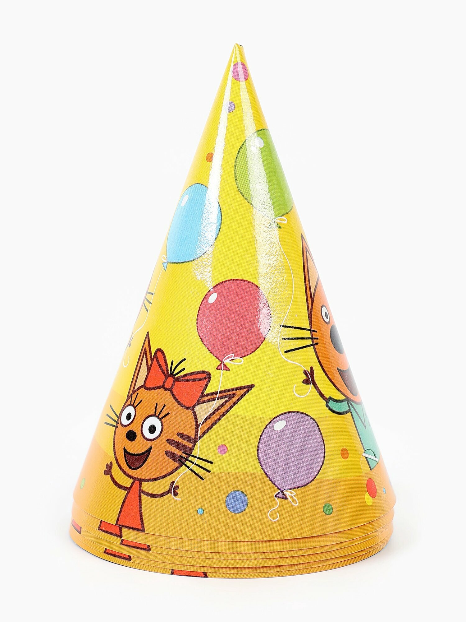 Бумажный колпак Дон Баллон "Веселый День рождения" Три Кота, желтый, 6 шт.