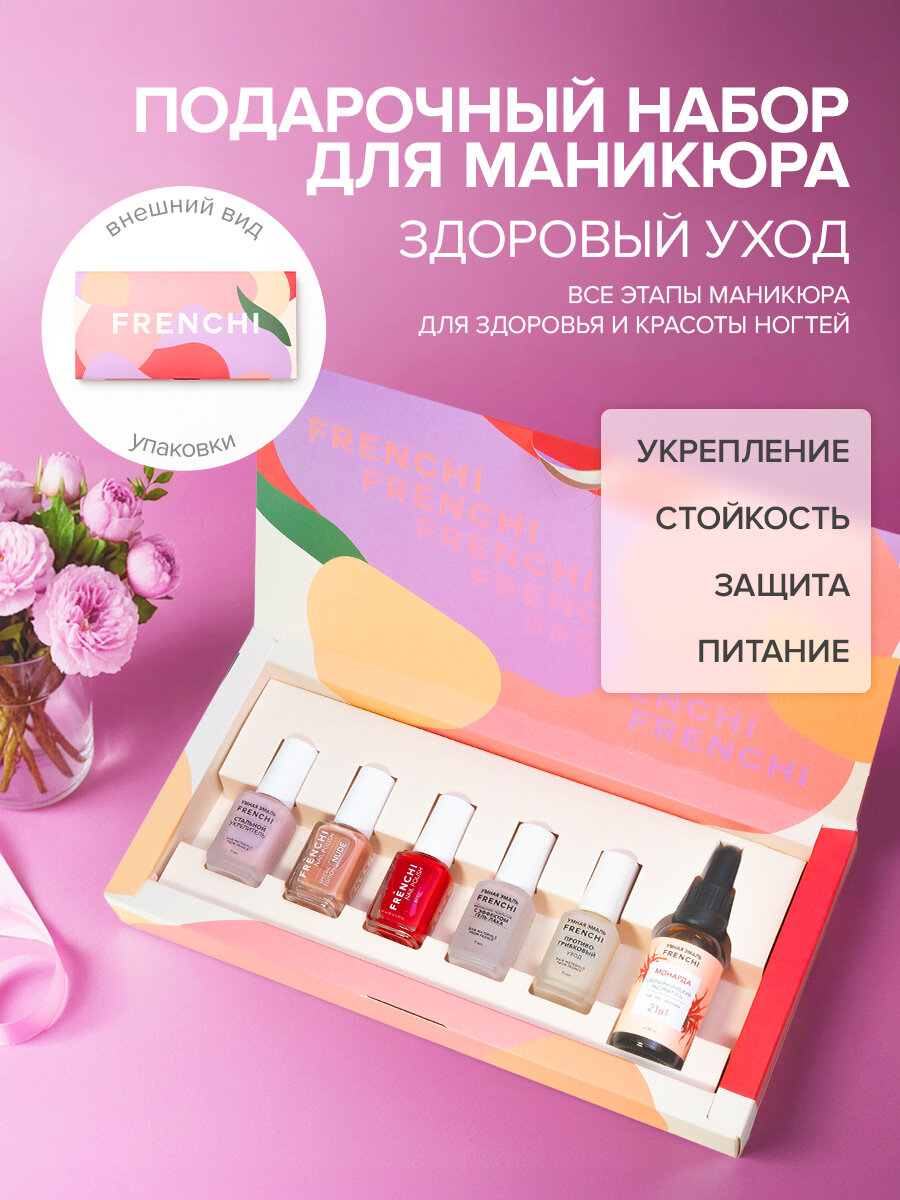 Подарочный набор лаков для ногтей «Здоровый маникюр» FRENCHI с линейкой Умная Эмаль