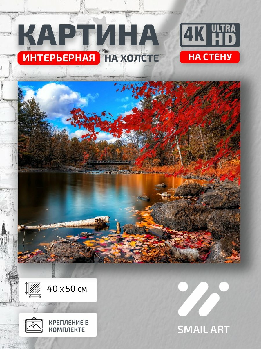 Картина на холсте интерьерная 40 на 50 на стену Речка Landscape для кафе пейзаж интерьер