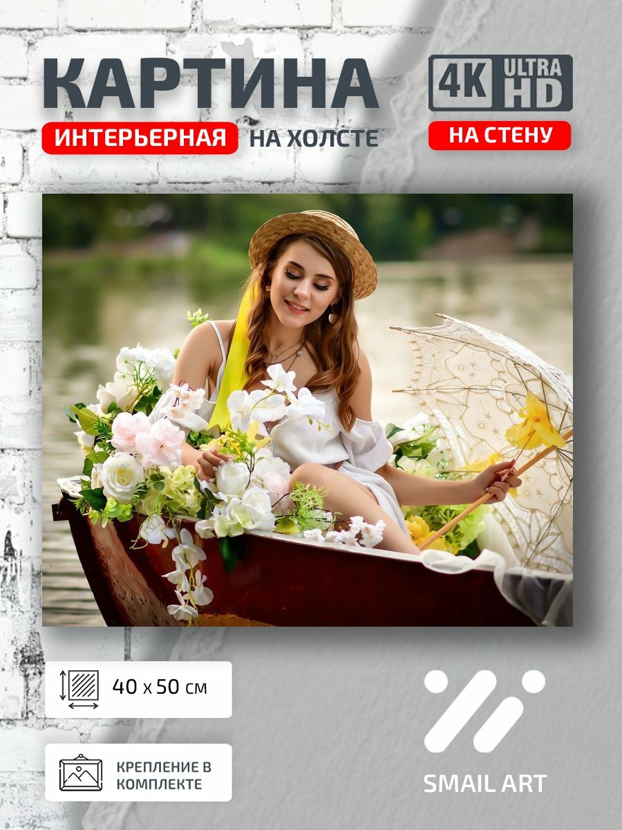 Картина на холсте интерьерная 40 на 50 на стену Шляпка Portrait для салона красоты портрет