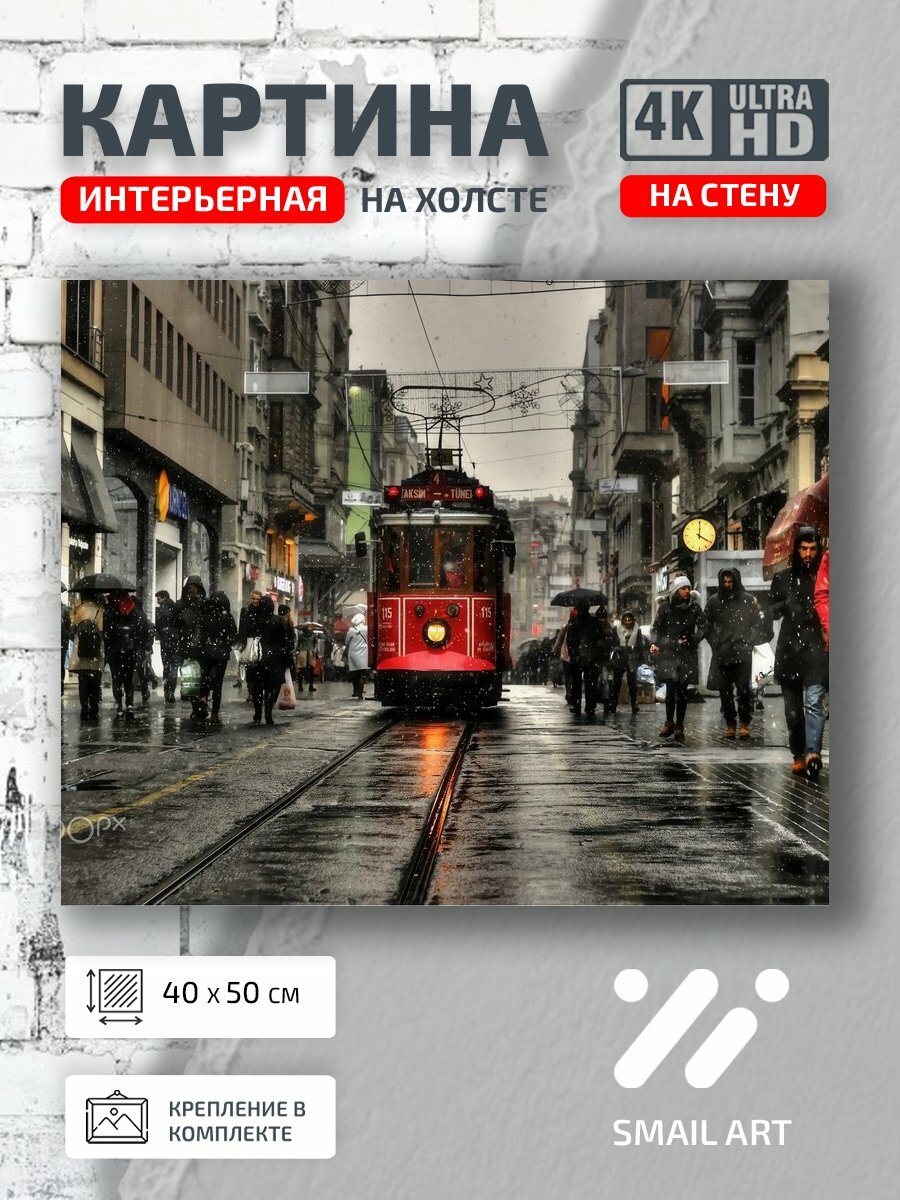 Картина на холсте интерьерная 40 на 50 на стену Улица City для кафе урбанистика интерьер