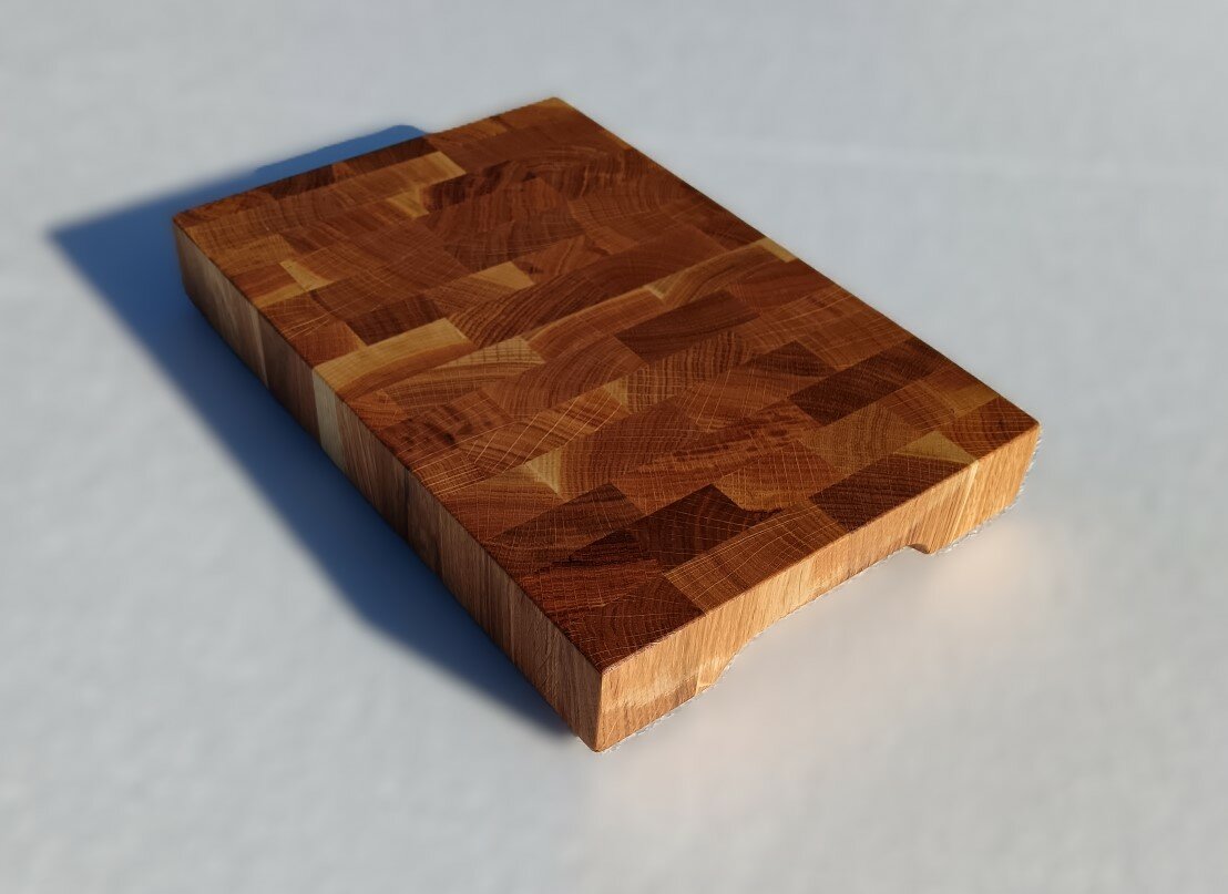 Разделочная торцевая доска, дерево дуб, нескользящие ножки, коричневая, 30x20х4 см