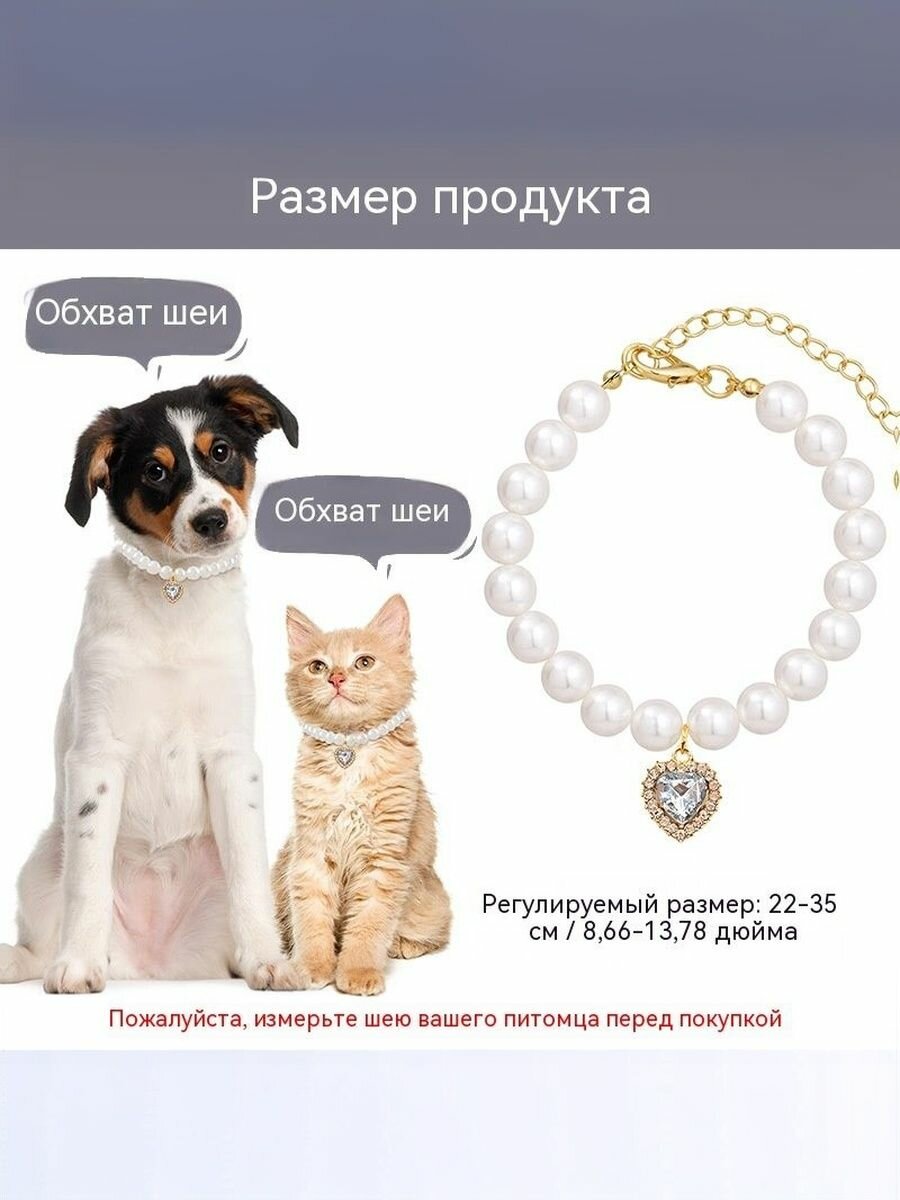 Ошейник "Жемчужное ожерелье", для кошек и собак, декоративный, металл, длина 25 см, белый
