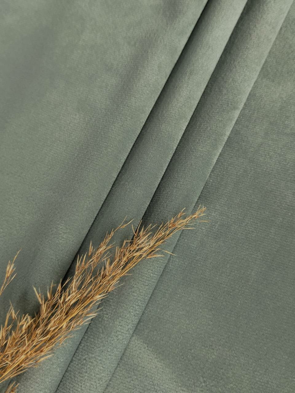 Ткань для пошива штор "Бархат велюр" на отрез от 1 м, цвет серо-зеленый, производитель Турция