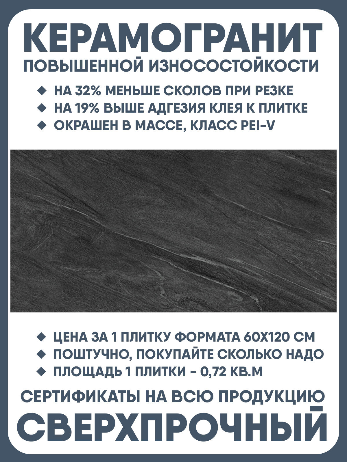 Керамогранит Mozart Florence Nero Molten 60x120 см, сверхпрочный, матовый, под камень, цена за 1 плитку