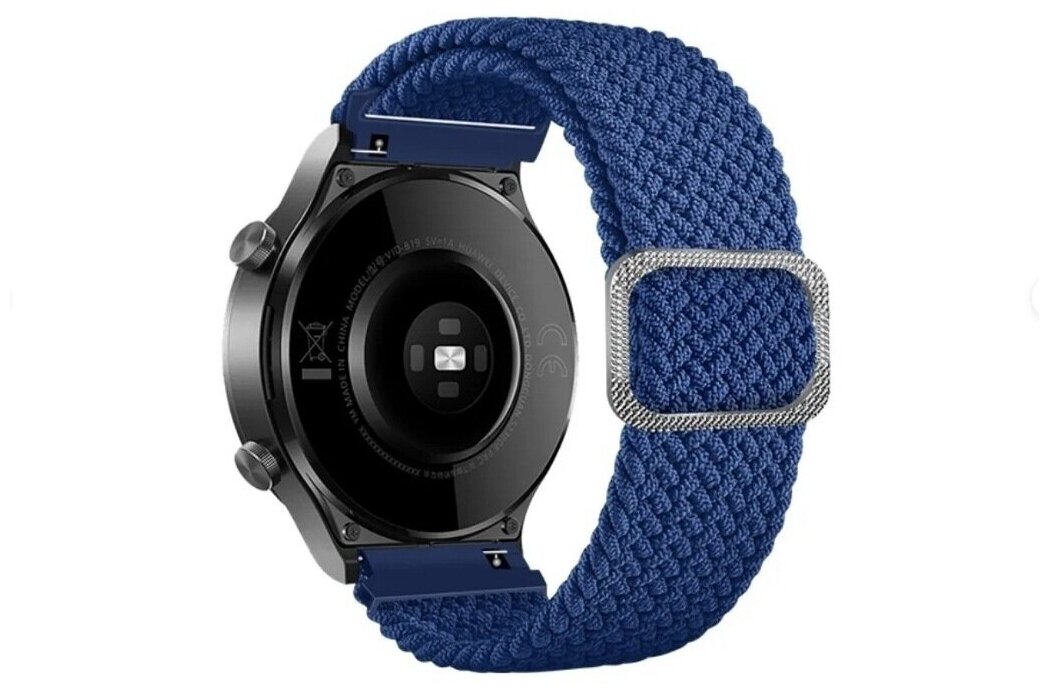 Плетеный нейлоновый ремешок для часов Amazfit bip/GTS/ Galaxy S2 Эластичный тканевый. Синий. 20 мм.