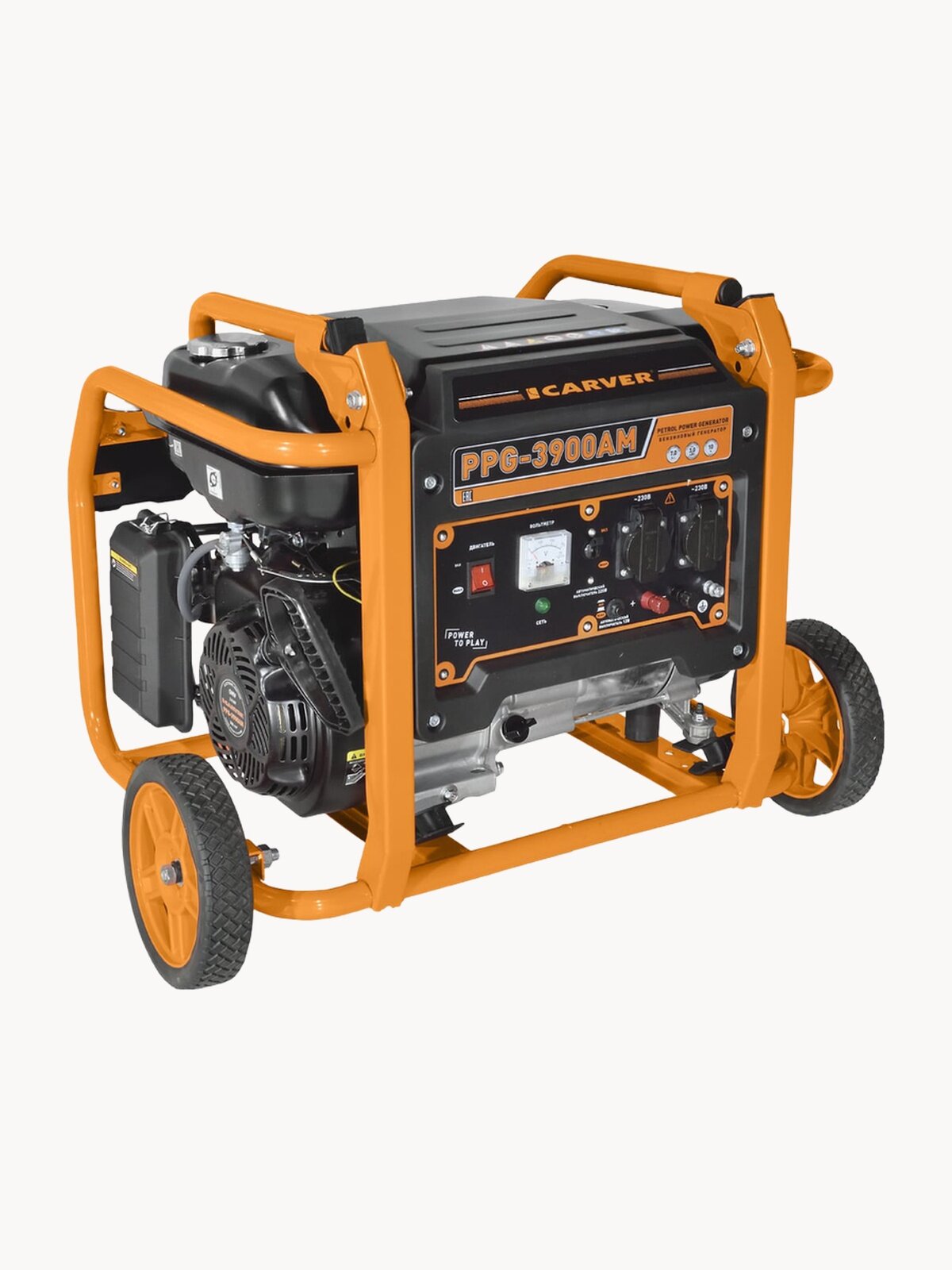 Генератор CARVER PPG- 3900АM бензин LT-170F, 2,8/3,0 кВт, 220В, бак 15 л, колеса 01.02.00027, 3900 А