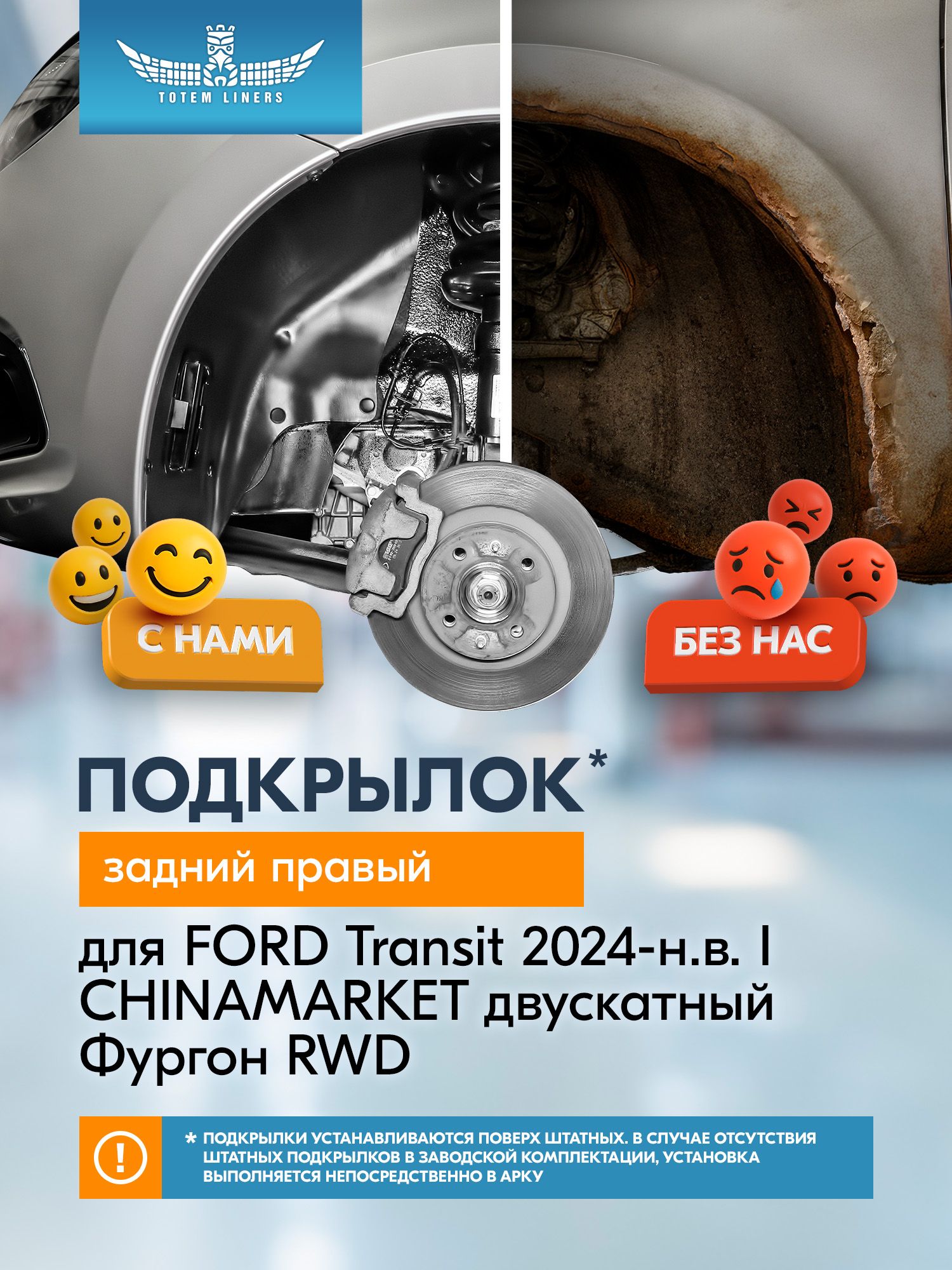 Подкрылок для FORD Transit 2024-н. в. (I (CHINAMARKET)) задний правый двускатный (ФордТранзит) Фургон RWD / Форд Транзит
