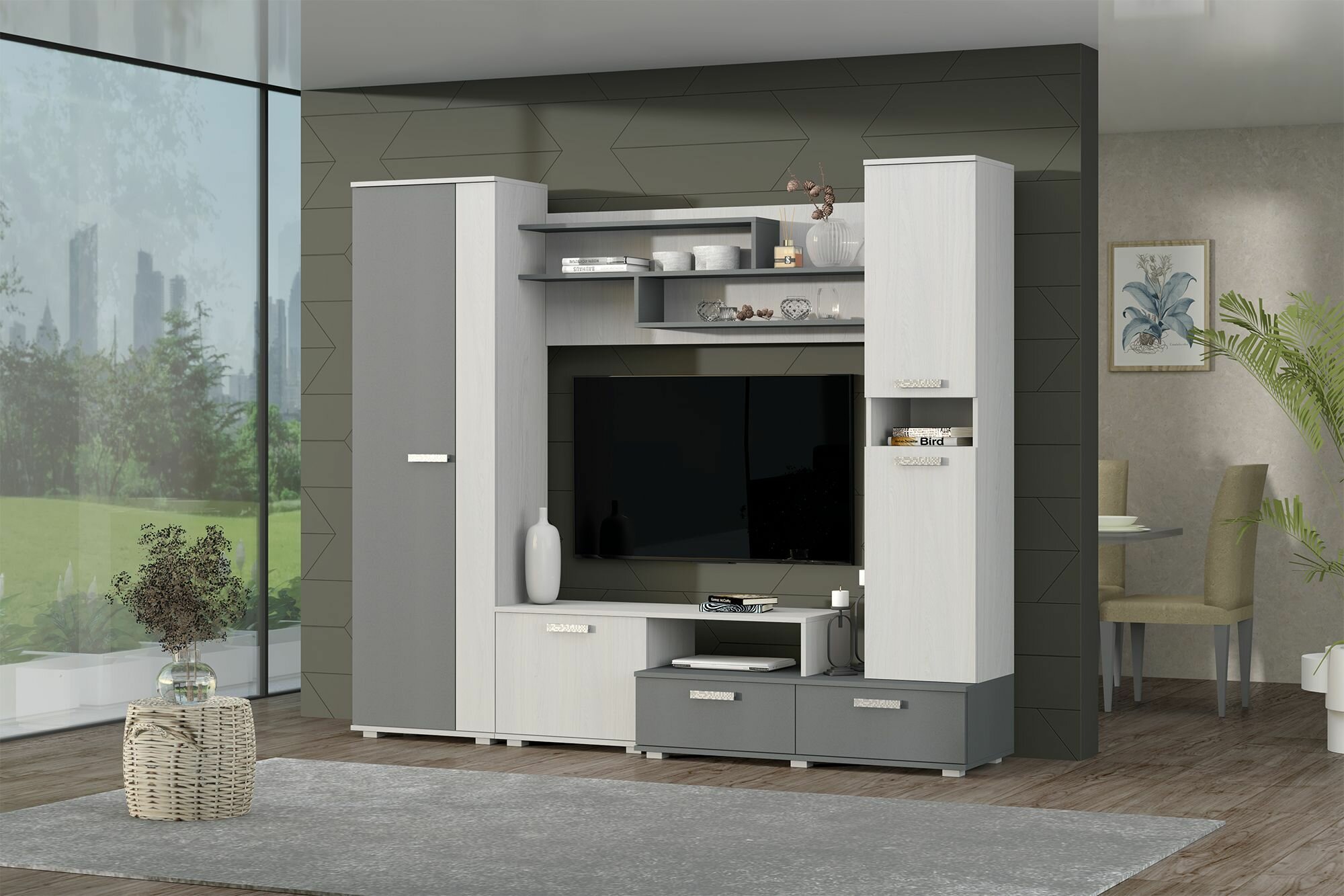 Стенка для гостиной "Юна" Анкор Светлый/Графит