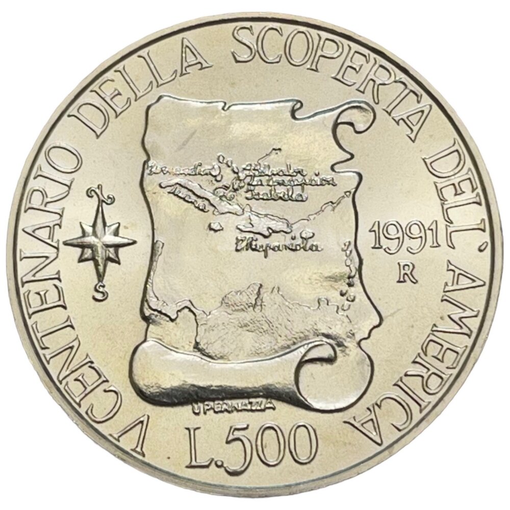 Италия 500 лир 1991 г. (500 лет открытию Америки)