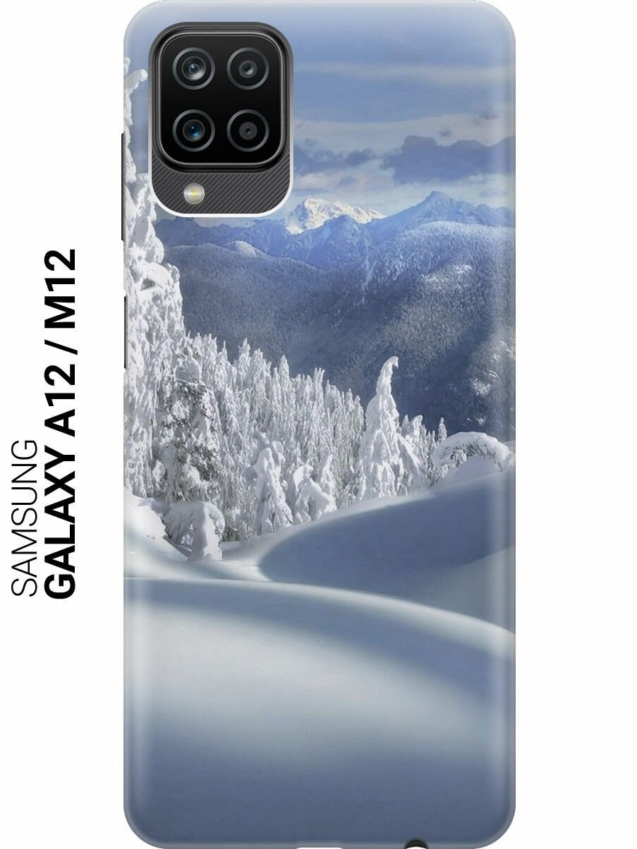 Силиконовый чехол на Samsung Galaxy A12, M12, Самсунг А12, М12 с принтом "Заснеженный лес и горы"