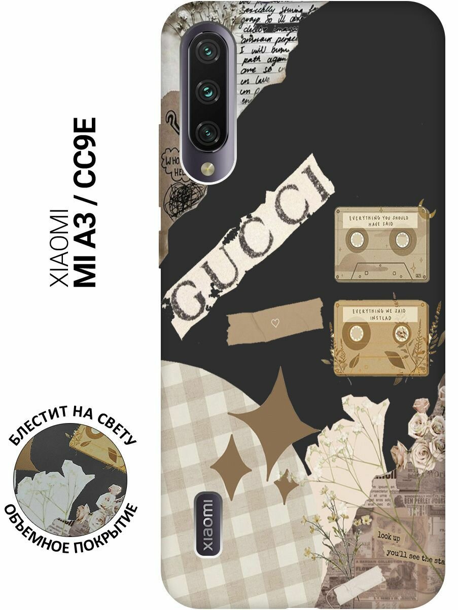 Матовый Soft Touch силиконовый чехол на Xiaomi Mi A3, CC9e, Сяоми Ми А3, Ми СС9е с 3D принтом "GUCCI Stickers" черный