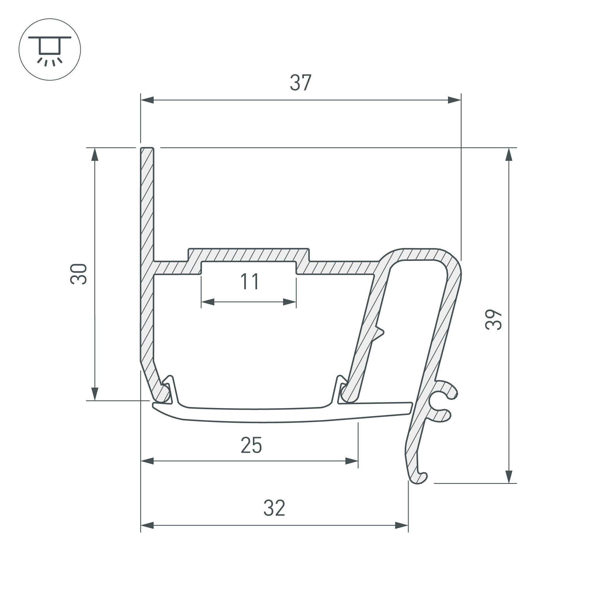 Профиль для светодиодной ленты Arlight Профиль STRETCH-S-30-WALL-SIDE-2000 (STEP) (Arlight, Алюминий), 2м