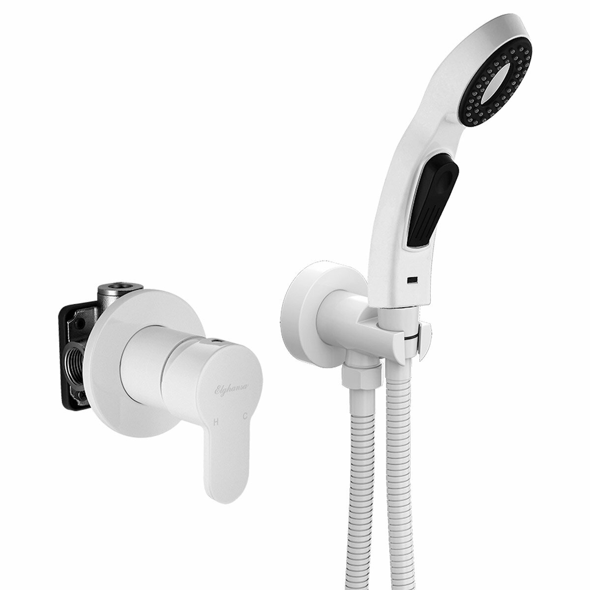 Смеситель для биде встраиваемый с гигиеническим душем ELGHANSA 34R1083-White (Set-107), белый