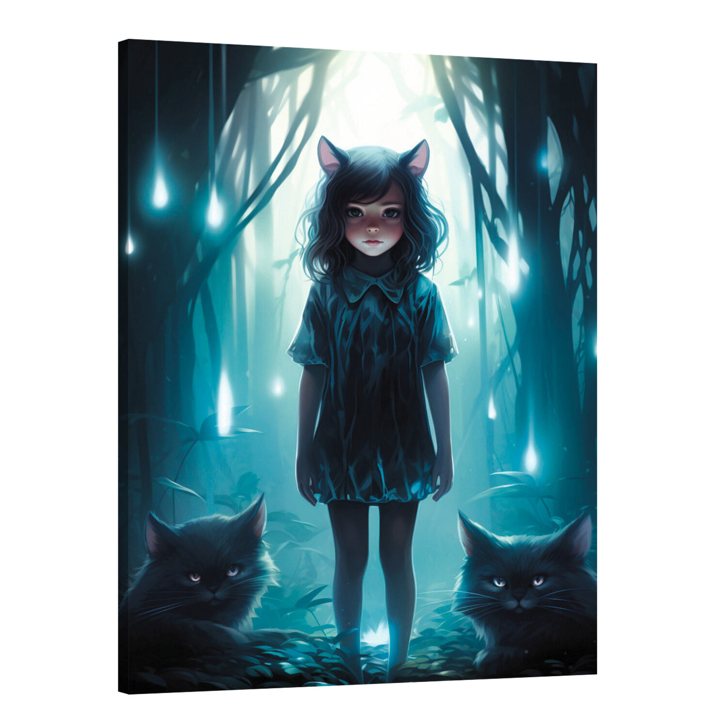 Интерьерная картина 50х70 "Девочка кошка и коты"