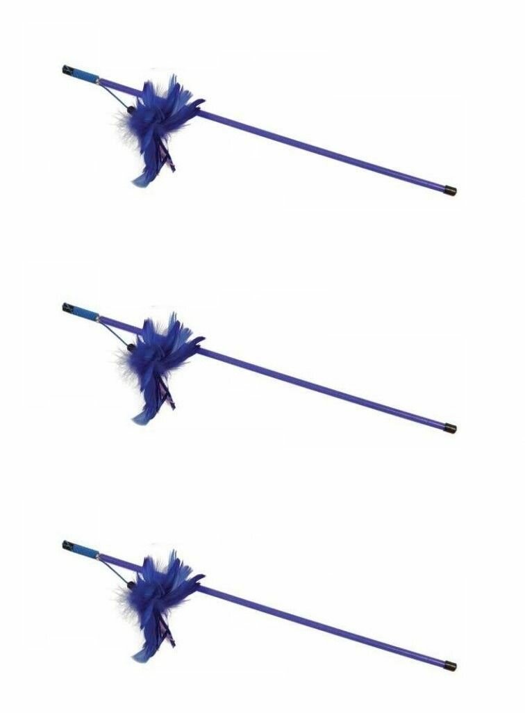 Triol Игрушка для кошек Удочка-дразнилка Синие перья, 50 см, 3 шт