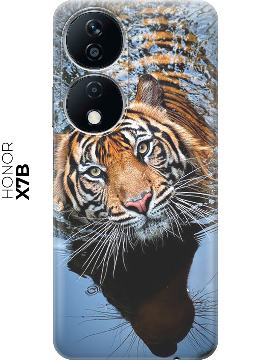 Силиконовый чехол на Honor X7b с принтом "Тигр купается"