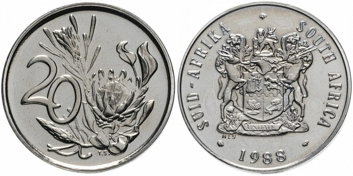 ЮАР 20 центов, 1970-1990 XF