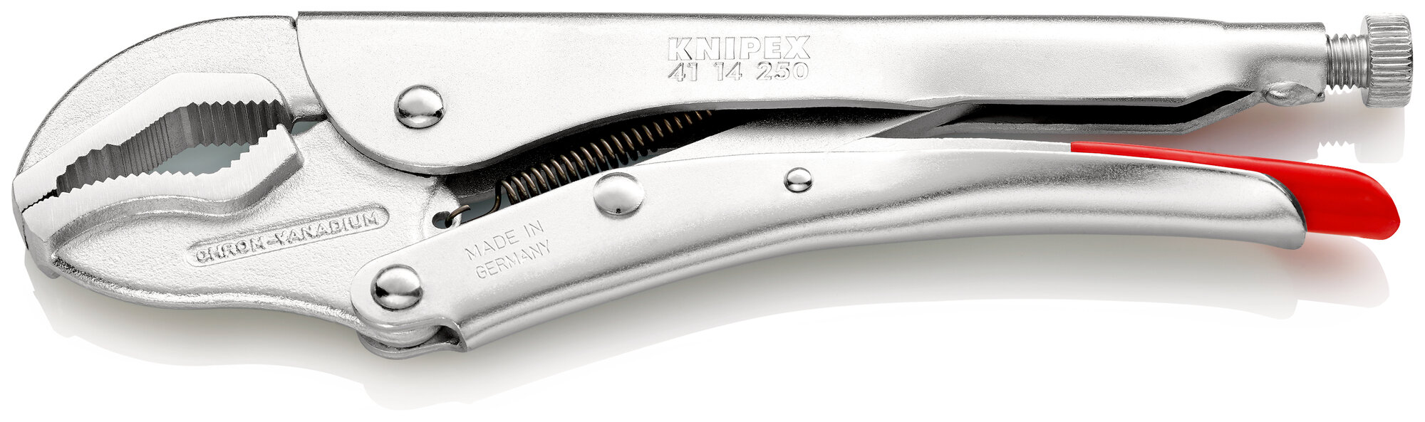 Зажим KNIPEX ручной, губки с двойной выемкой, круг 36 мм, квадрат 36 мм, под ключ 36 мм, длина 250 мм KN-4114250