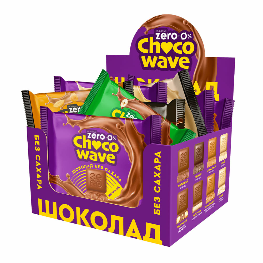 Шоколад без сахара ассорти MR. DJEMIUS Zero ChocoWave (8шт по 60г)