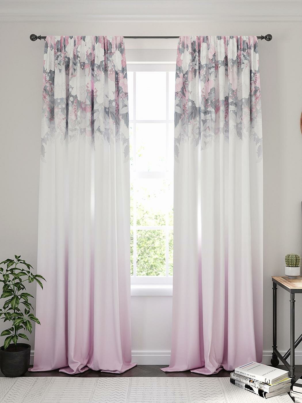 Комплекты штор AT HOME Лигневис (розовый) высота 270 см, ширина 150 см, крепление - шторная лента, Белый