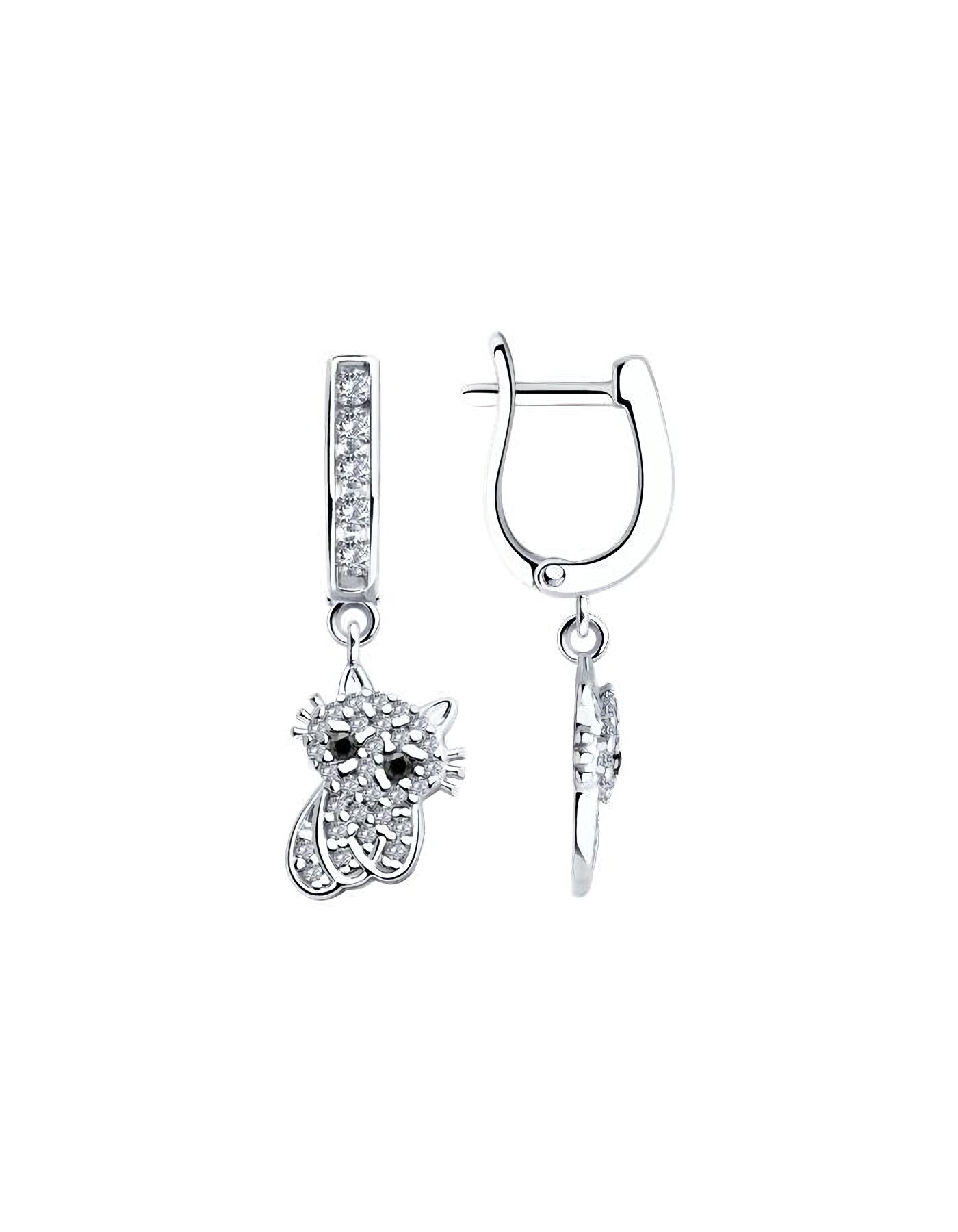 Серьги с подвесками, серебро, 925 проба, родирование, фианит