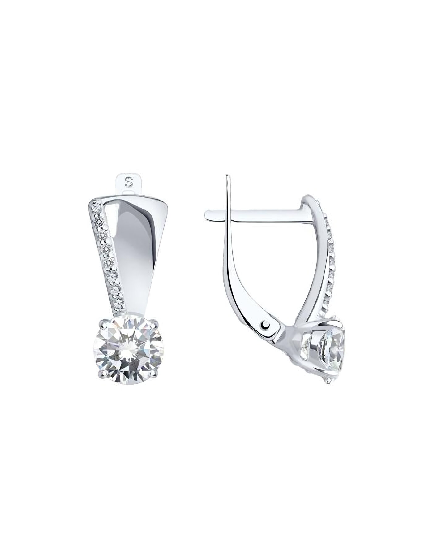 Серьги, серебро, 925 проба, родирование, фианит