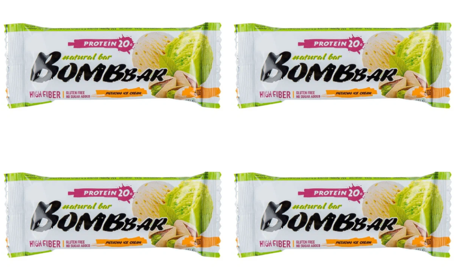 Батончик Bombbar с высоким содержанием протеина, Фисташковый пломбир, 60 гр, 4 шт
