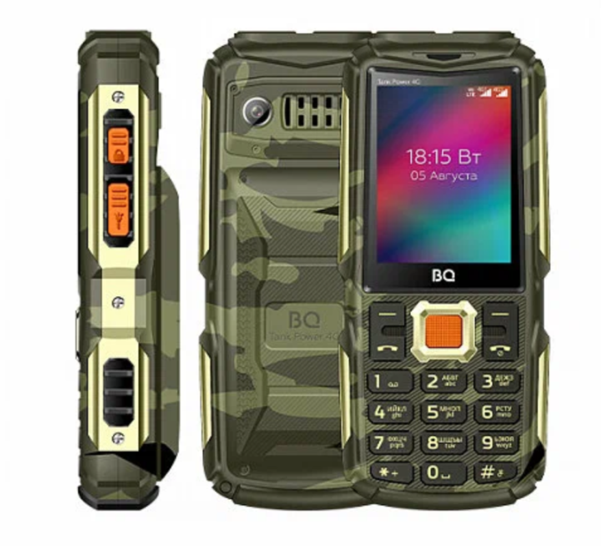 Мобильный телефон BQ 2410L Tank Power 4G Камуфляж\Золотой 2 sim 2.4″ цветной 3G , 4G , LTE 4000 mAh