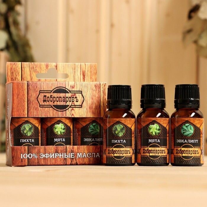 Набор эфирных масел Добропаровъ 3 шт, "Пихта, Мята, Эвкалипт", 17 мл
