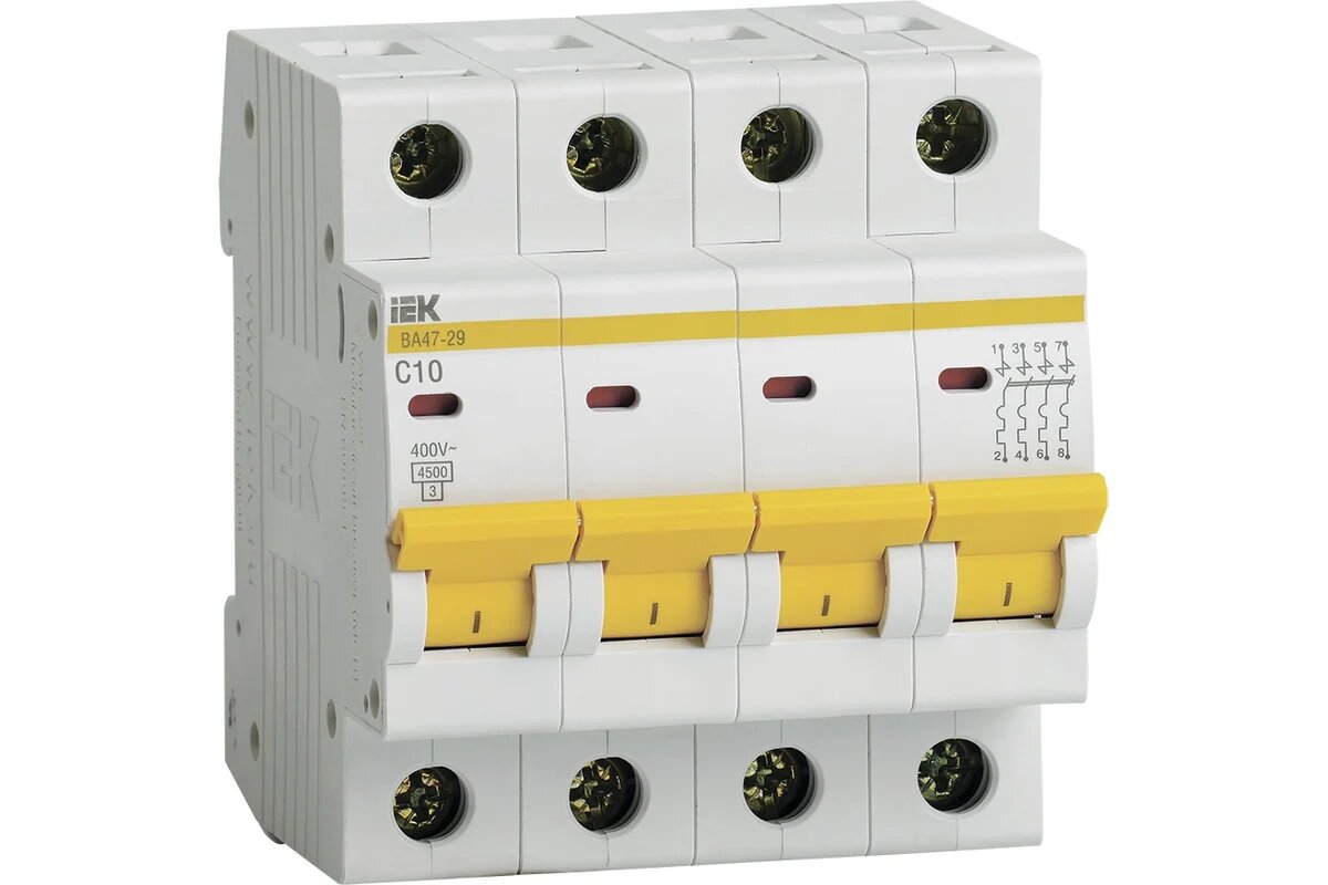 Автоматический выключатель IEK ВА47-29, 4Р, 10А, 4,5кА, х-ка С MVA20-4-010-C
