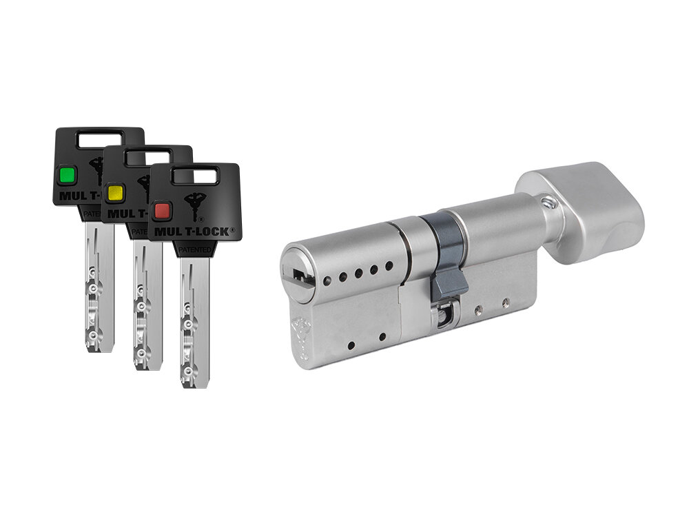 Цилиндр Mul-t-Lock MTL400 Светофор ключ-вертушка 90мм (размер 45х45В мм) - Никель, Флажок
